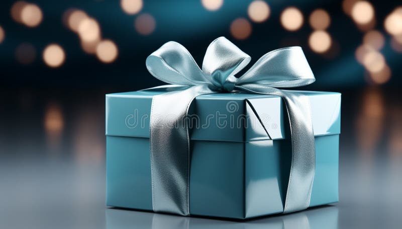 Shiny Blue Gift Box Wrapped in Illuminated Wrapping Paper Generated by ...