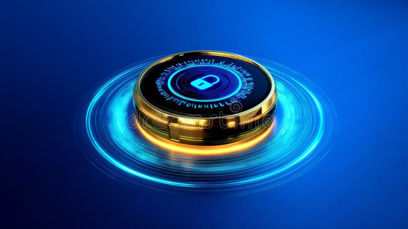 Shiny Blue and Gold Button on a Matching Blue Background, Striking ...