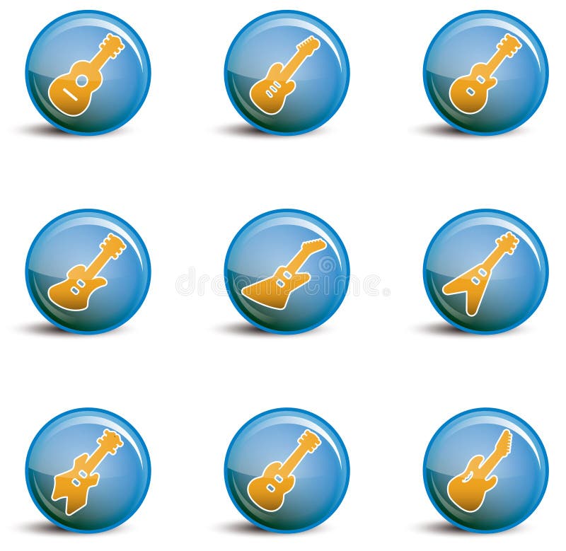 Shiny Blue Guitar Icon Assortment Stock Vector - Illustration of blue ...
