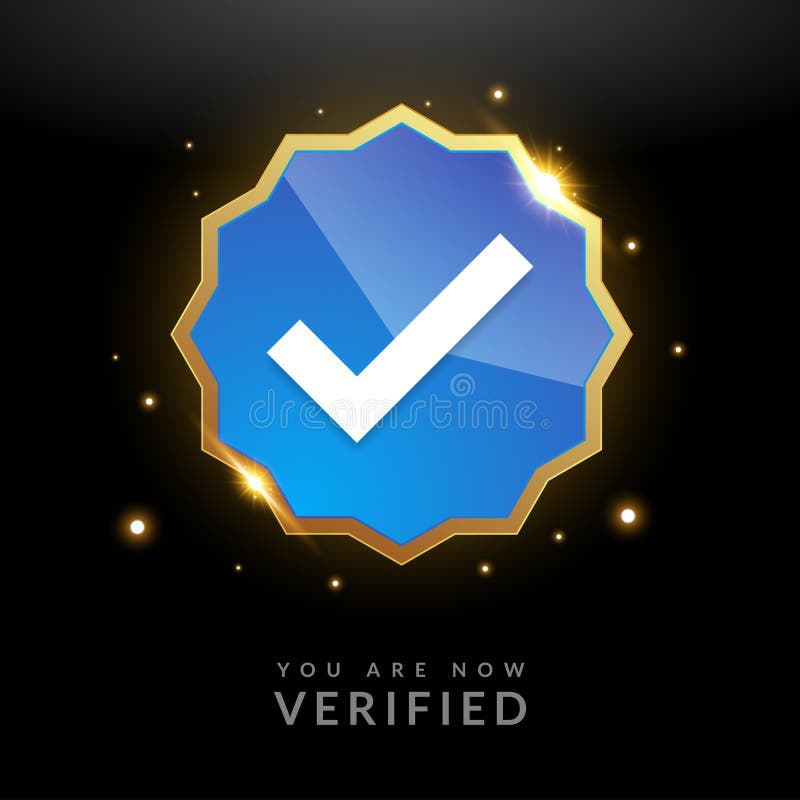 Shiny Blue Label with Check Mark at the Center. Verification Sign Stock ...