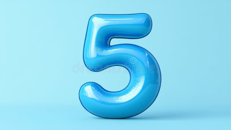 Shiny Blue Number Five Balloon on a Light Blue Background. Birthday ...