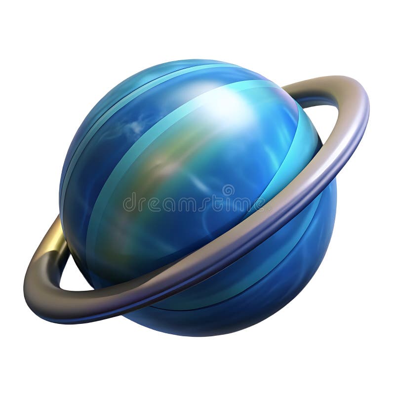 Shiny Blue Planet with Rings on a White Background Stock Illustration ...