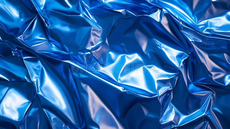 A Shiny Blue Plastic Poster with Multiple Creases and Crumples. the ...