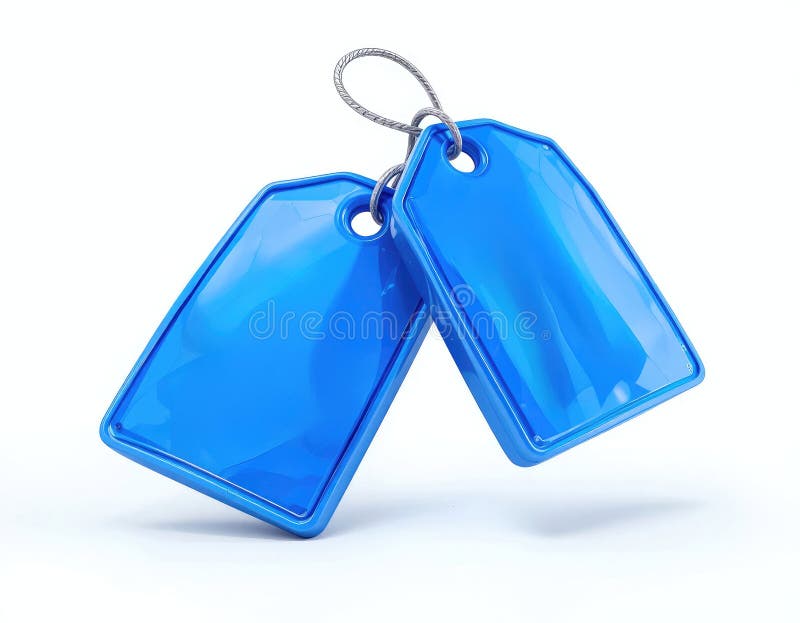 Shiny Blue Price Tags with Wire Loop Isolated on White Background Stock ...