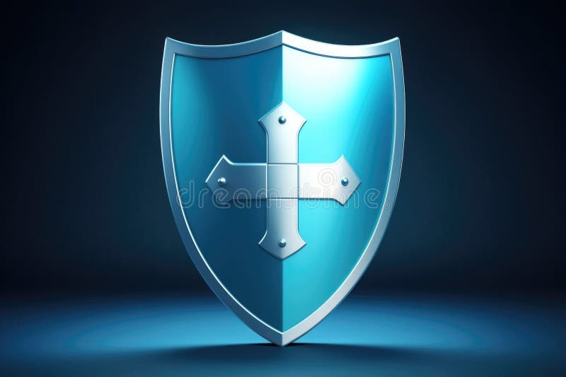 A Shiny Blue Shield Featuring a Cross Design. Ideal for Security or ...