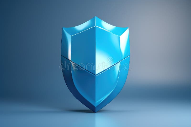 Shiny Blue Shield on Plain Surface Stock Illustration - Illustration of ...