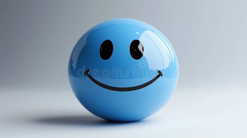 A Blue Sphere with a Simple Black Smiley Face on a White Background ...