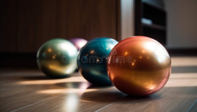 Shiny Blue Sphere on Wooden Table Indoors Generated by AI Stock ...