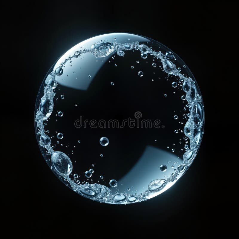 Shiny Blue Water Orb with Dynamic Motion. Small Bubbles, Ripples Create ...