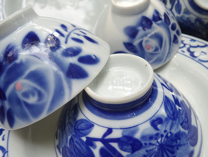 Shiny Blue and White Fine China Bowl and Plate Tableware Stock Image ...