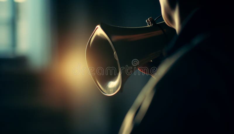 Shiny Brass Trumpet Blowing Music on Stage Generated by AI Stock ...