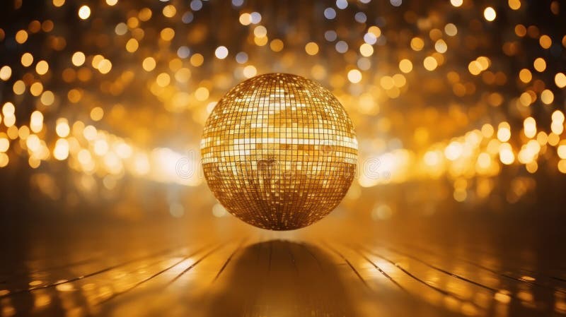 Shiny Bright Gold Disco Balls Under Color Lights Stock Image - Image of ...