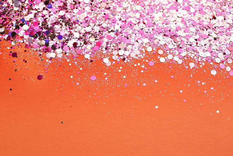 Shiny Bright Pink Glitter on Coral Background. Space for Text Stock ...