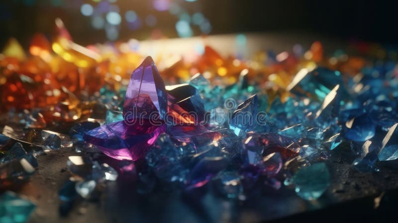 Shiny Broken Glass Crystals and Prisms with Color Spectrum Rays ...