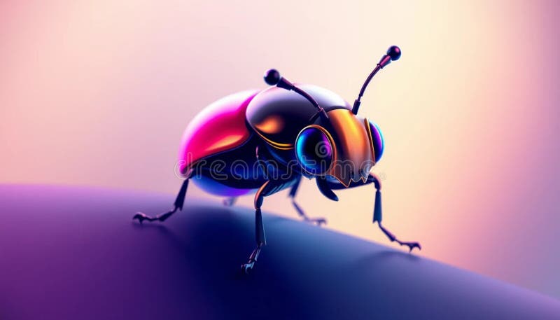 Shiny Bug Crawling on Blue Surface with Purple and Pink Lighting Stock ...