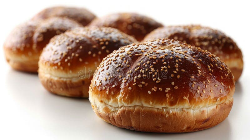 Shiny Burger Buns on White Background. Generative Ai Stock Illustration ...