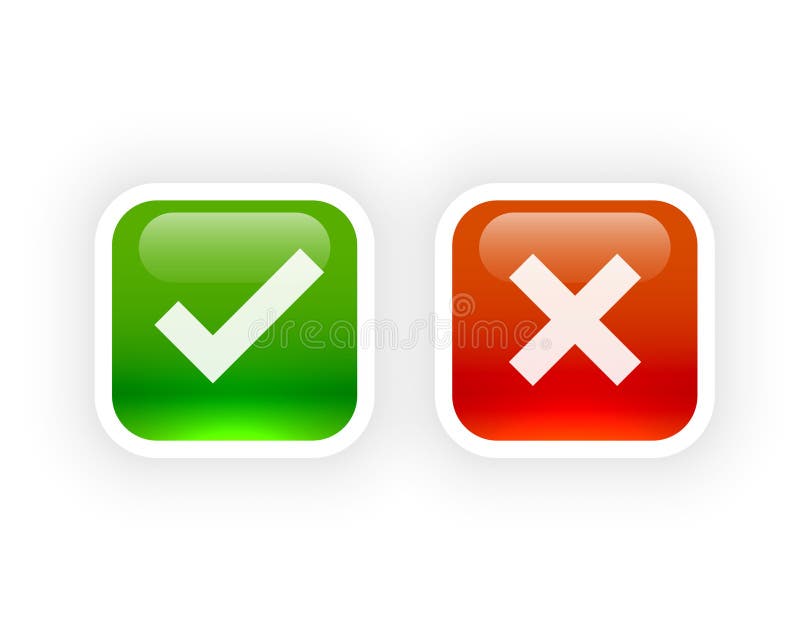 Shiny Check Mark and Cross Symbols Design Stock Vector - Illustration ...
