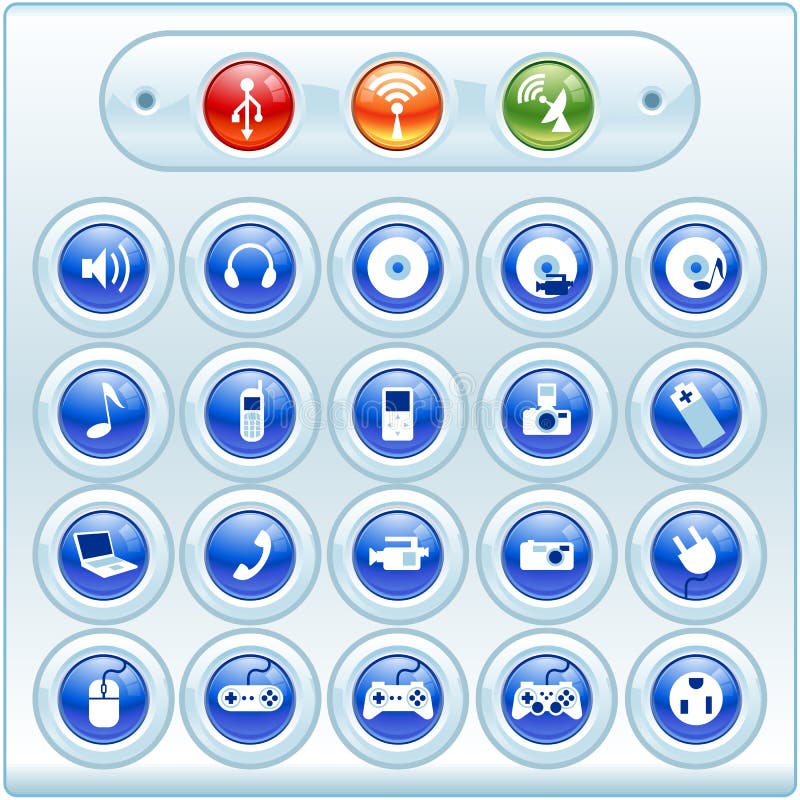 Shiny Buttons and Icons stock vector. Illustration of cell - 5848641