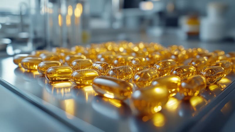 Shiny Capsules on a Reflective Surface in a Lab. Stock Photo - Image of ...