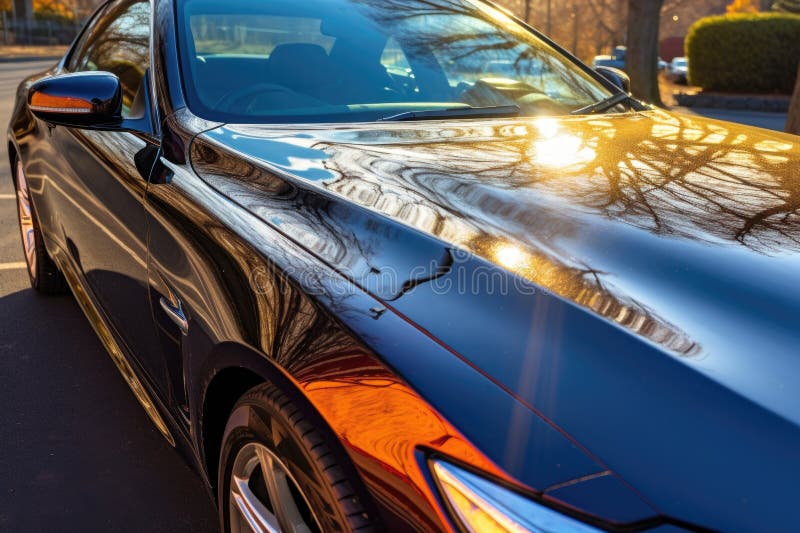 Shiny Car Hood Reflecting Sunlight after Waxing Stock Photo - Image of ...