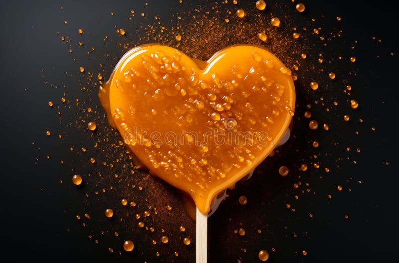 Shiny Caramel Heart Candy on Dark Surface Stock Image - Image of ...