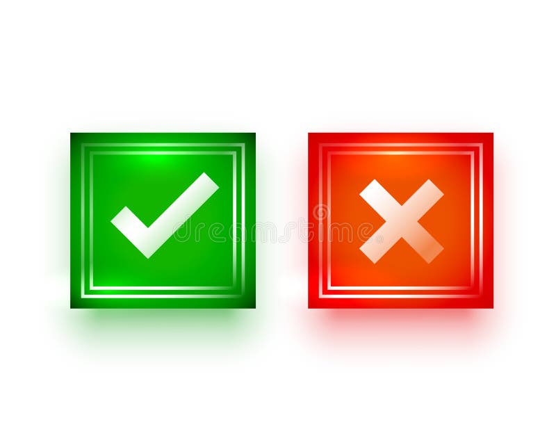 Shiny Check Mark and Cross Symbols Design Stock Vector - Illustration ...