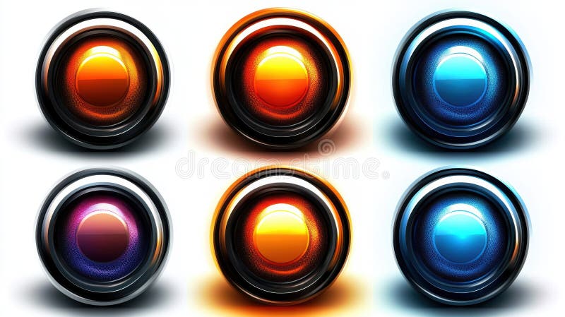 Shiny Chrome Abstract Circular Buttons Digital Design Elements Modern ...