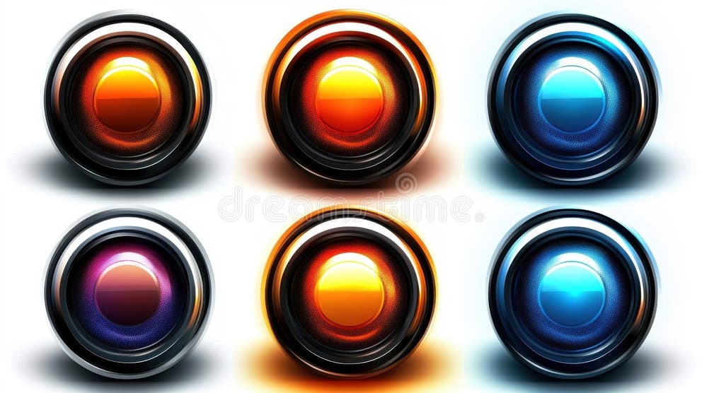 Shiny Chrome Abstract Circular Buttons Digital Design Elements Modern ...