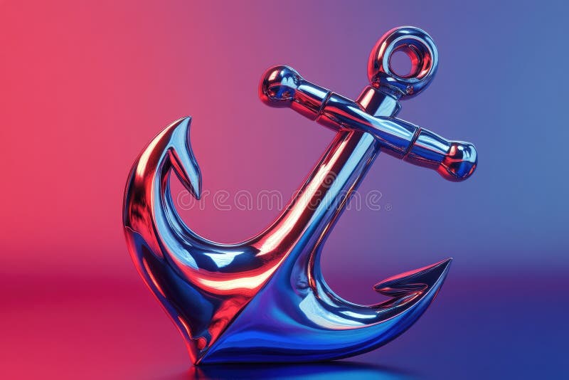 Shiny Chrome Anchor Reflecting Vivid Colors on Gradient Background ...