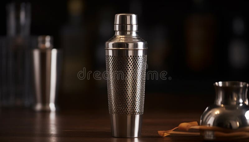 Shiny Chrome Bottle of Liquid Refreshment on Modern Kitchen Table ...