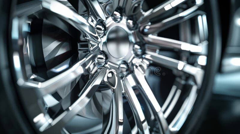 Shiny Chrome Car Rim Reflects Light in a Garage, Showcasing Its ...