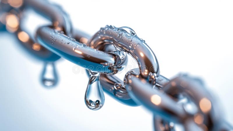 Shiny Chrome Chain with Fluid Drips Isolated on White Background Stock ...