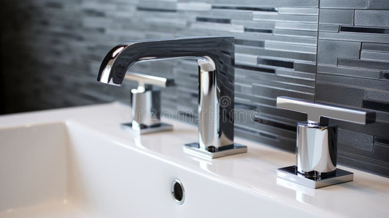 Shiny Chrome Faucets in a Modern Bathroom Stock Image - Image of ...