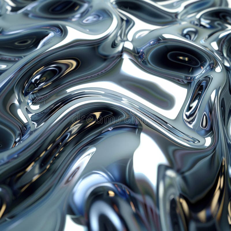 Shiny Chrome Fluid Metal Surface with Abstract Patterns Stock ...