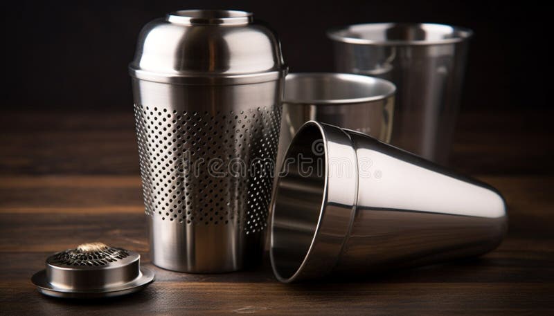 Shiny Chrome Handle on Metallic Drink Container Reflects Freshness ...