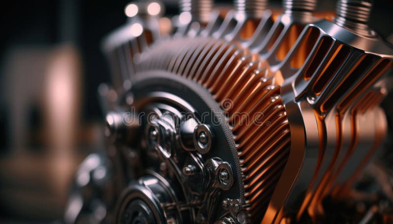Shiny Chrome Motorcycle Engine Block. Generative Ai Stock Illustration ... Shiny Chrome Motorcycle Engine Block. Generative Ai Stock Illustration ...
