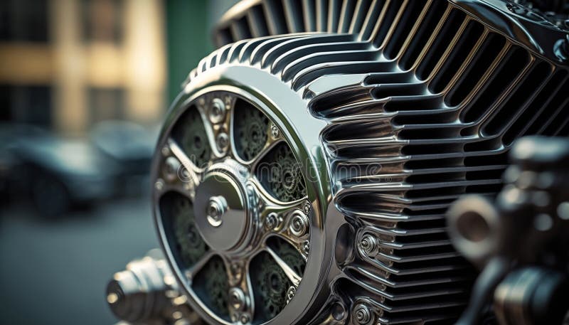 Shiny Chrome Motorcycle Engine Block. Generative AI Stock Illustration ... Shiny Chrome Motorcycle Engine Block. Generative AI Stock Illustration ...