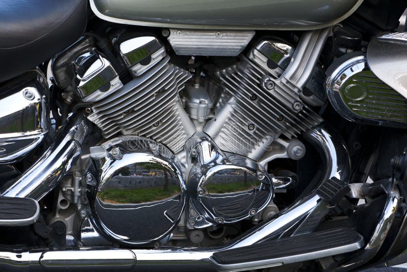 Shiny Chrome Plated Motorcycle Engine Stock Image - Image of reflective ...