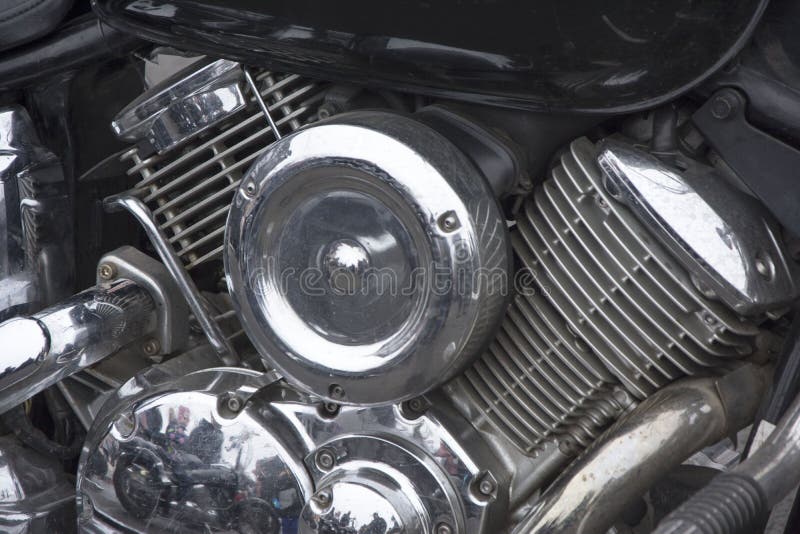 Shiny Chrome Plated Powerful V-shaped Motorcycle Engine Stock Photo ...