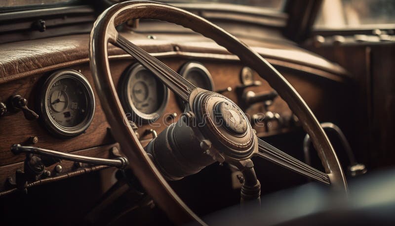 Shiny Chrome Steering Wheel Controls Vintage Car Generative AI Stock ...