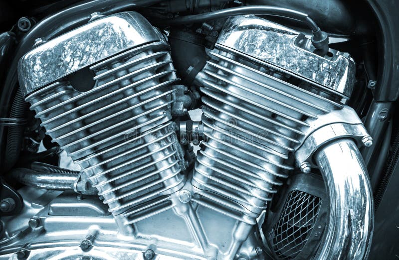 Shiny Chromium-plated Motorcycle Engine Stock Photo - Image of cylinder ...