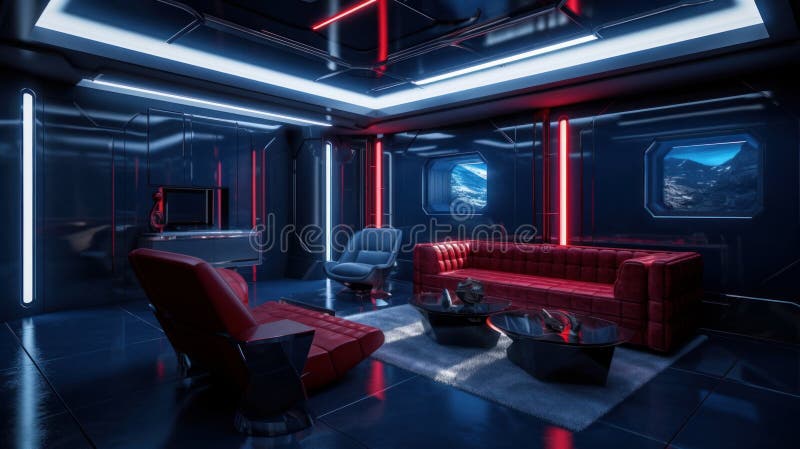 Shiny Cobalt Blue and Ruby Red Interiors with 8K HD Award-Winning Bionic Desig Stock ...