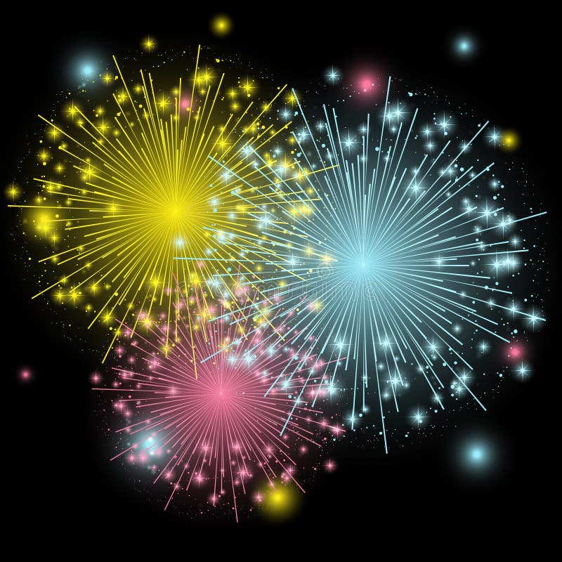 Shiny Color Fireworks on Starry Sky Background for Your Holiday Design ...