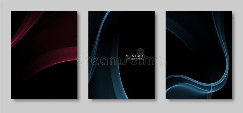 Shiny Colored Waves on a Dark Background. Cover Set with Abstract ...