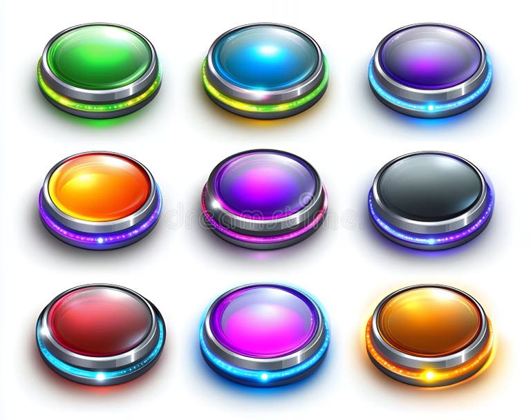 Shiny Colorful App Buttons Glowing 3D Interface Elements Stock Illustration - Illustration of ...