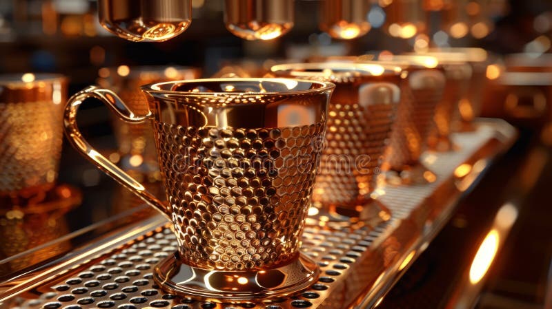 Shiny Copper Espresso Cups with Textured Pattern Await Coffee Under ...