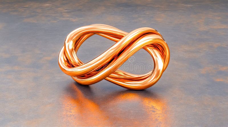 Shiny Copper Wires Forming an Infinity Symbol on Metallic Surface Stock ...