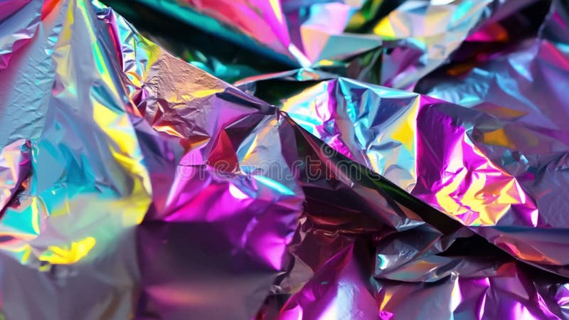 Vibrant Crinkled Foil Displaying a Spectrum of Colors Under Bright ...