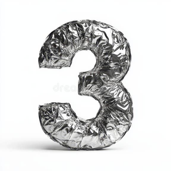 A Shiny, Crumpled Silver Number Three, Symbolizing Celebration or ...