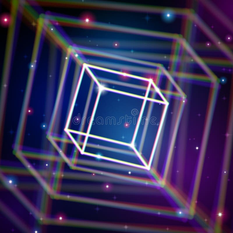 Shiny Cube with Color Aberrations in Space Stock Vector - Illustration ...